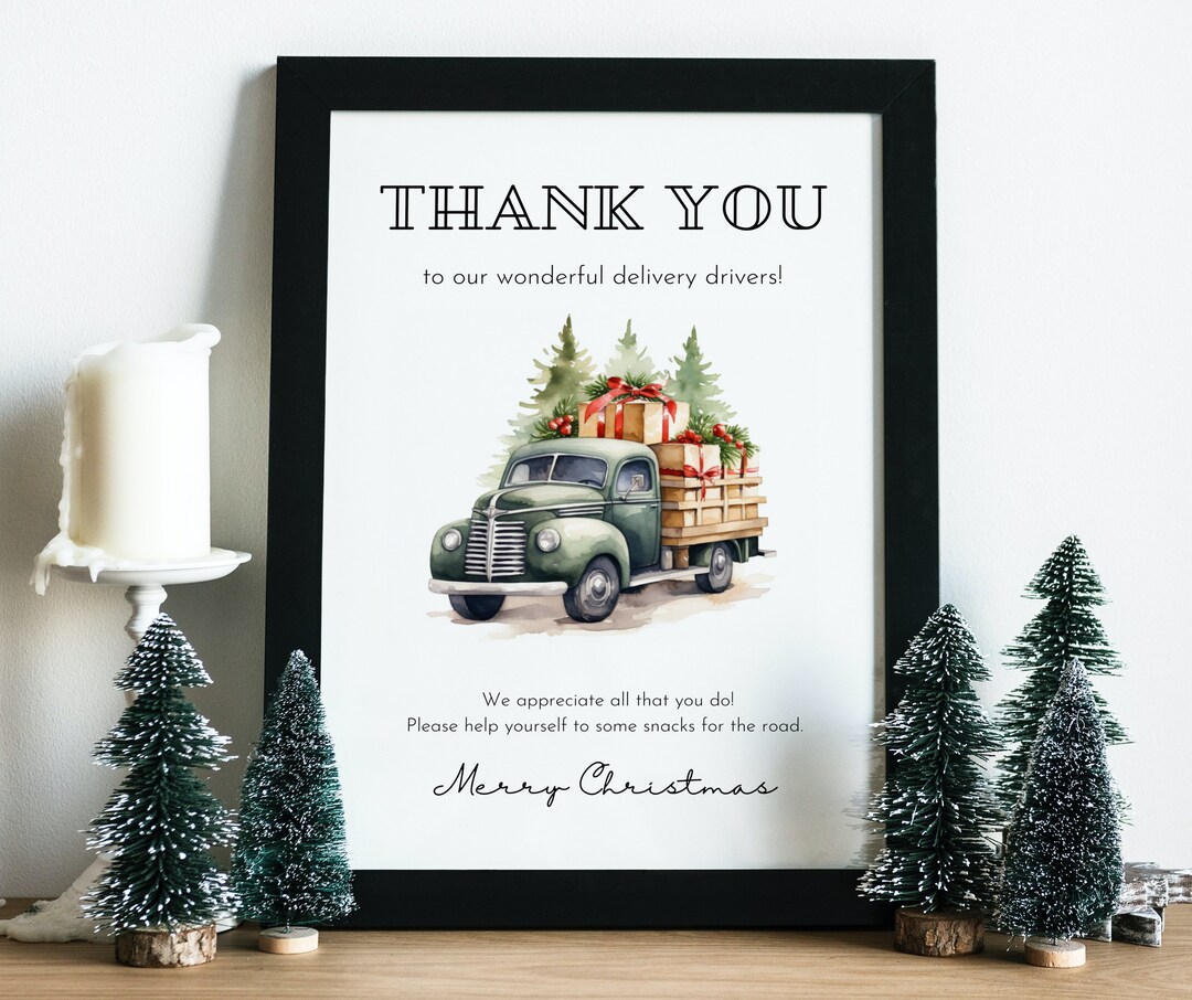 Printable Thank You for Delivery Drivers, Christmas Delivery Driver ...