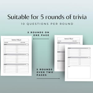 Trivia Night Answer Sheet, 5 Rounds 10 Questions, Downloadable PDF ...