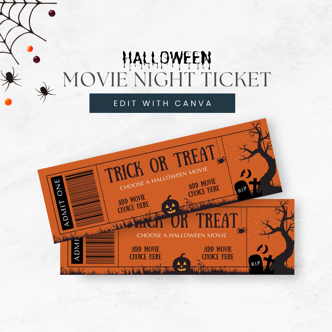 Halloween Ticket Template, Family Movie Night, Trick or Treat Game ...
