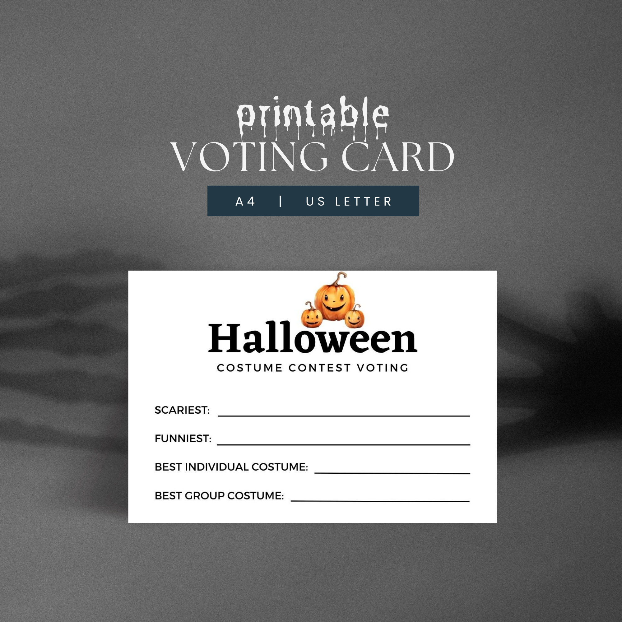 Halloween Costume Contest, Pumpkin Design Voting Cards, Halloween Games ...