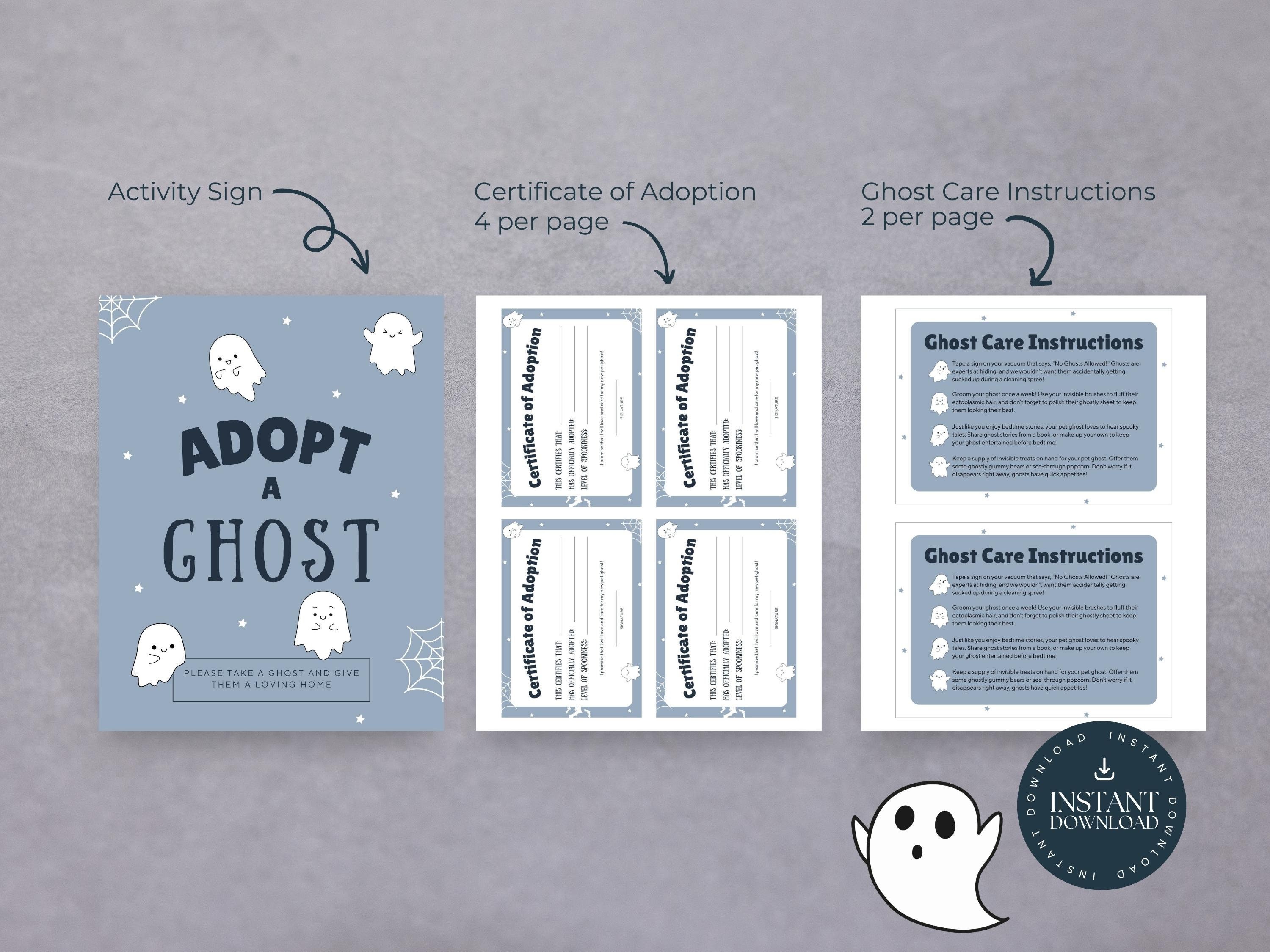 Adopt A Ghost Certificate and Sign, Printable Party Favour, Halloween ...