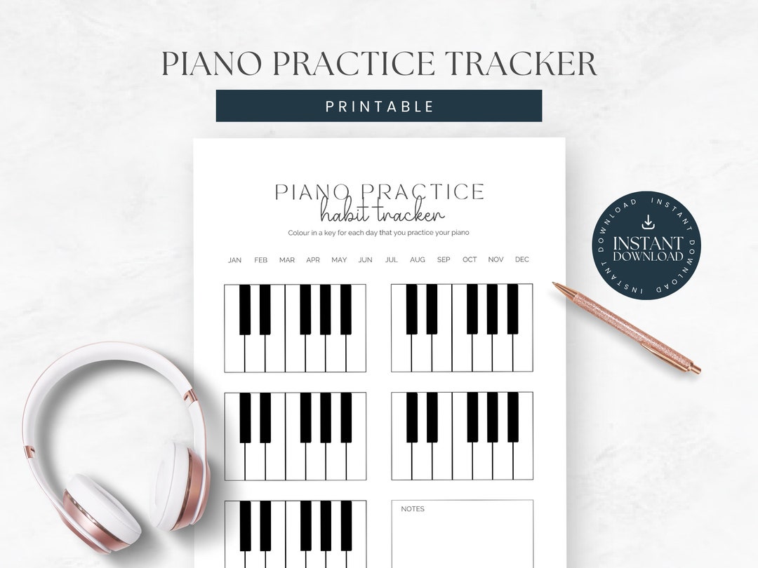 Printable Piano Habit Tracker, Minimalist Piano Practice Chart, Daily ...