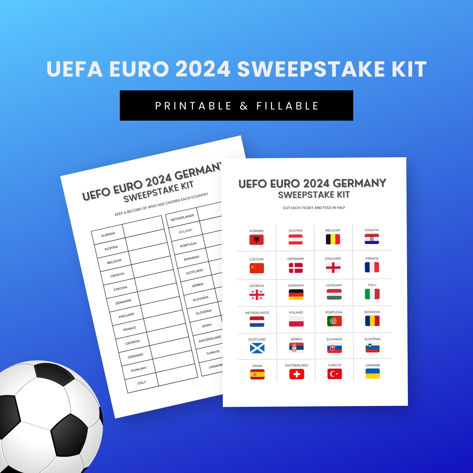 UEFA Euro 2024 Germany Sweepstake Kit, Fillable PDF, European ...