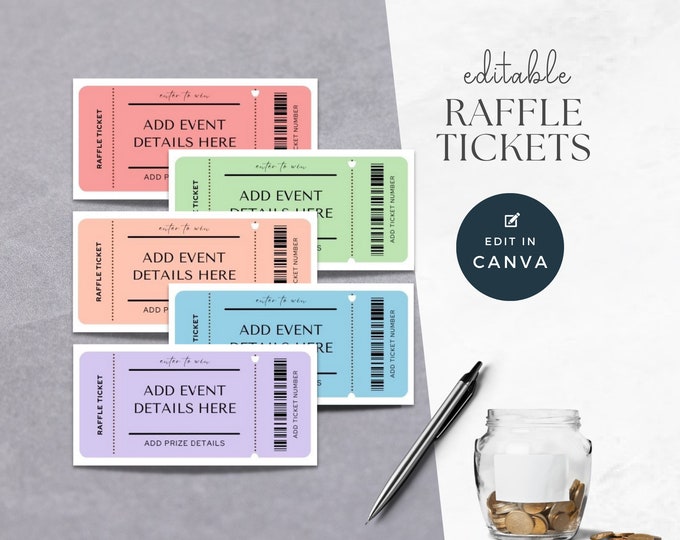 Modern Printable Raffle Ticket Template for Canva Editable Custom Draw ...