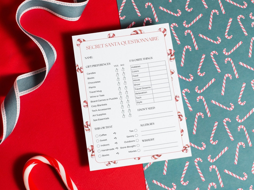 Secret Santa Quiz Printable, Holiday Gift Exchange Questionnaire, PDF ...