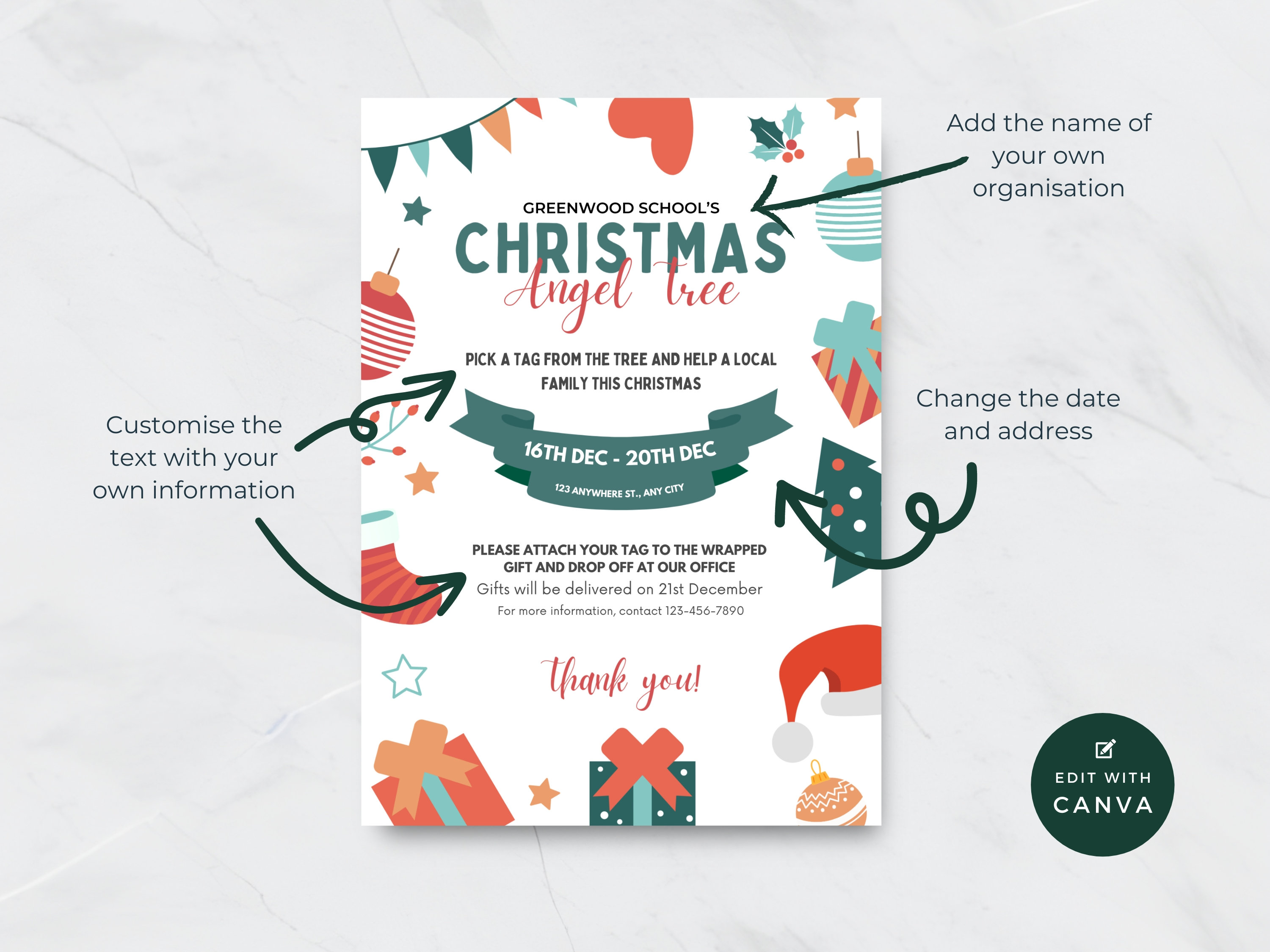 Christmas Angel Tree Flyer, Giving Tree Tags Template, Christmas ...