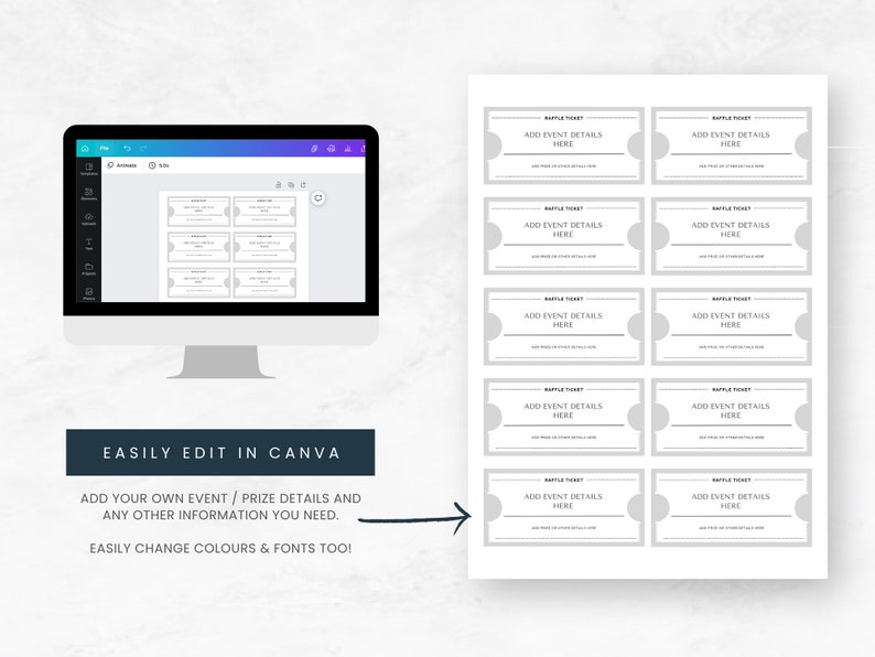 Editable Raffle Ticket CANVA TEMPLATE Printable Prize Draw - Etsy