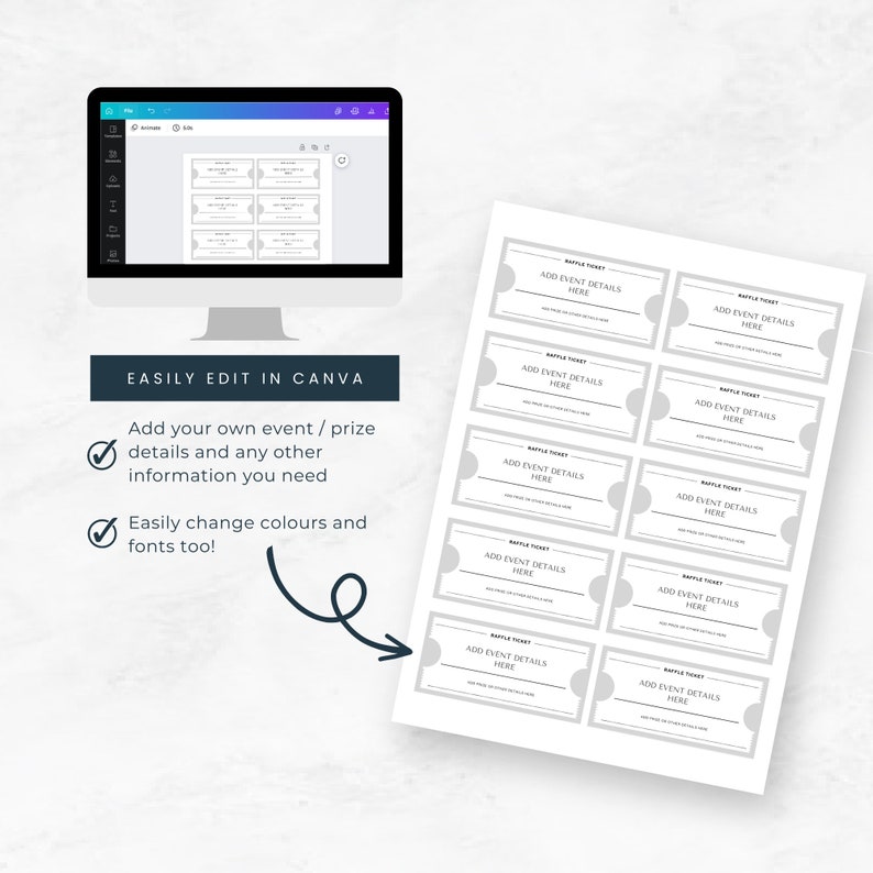 Editable Raffle Ticket, CANVA TEMPLATE, Printable Prize Draw Ticket for ...