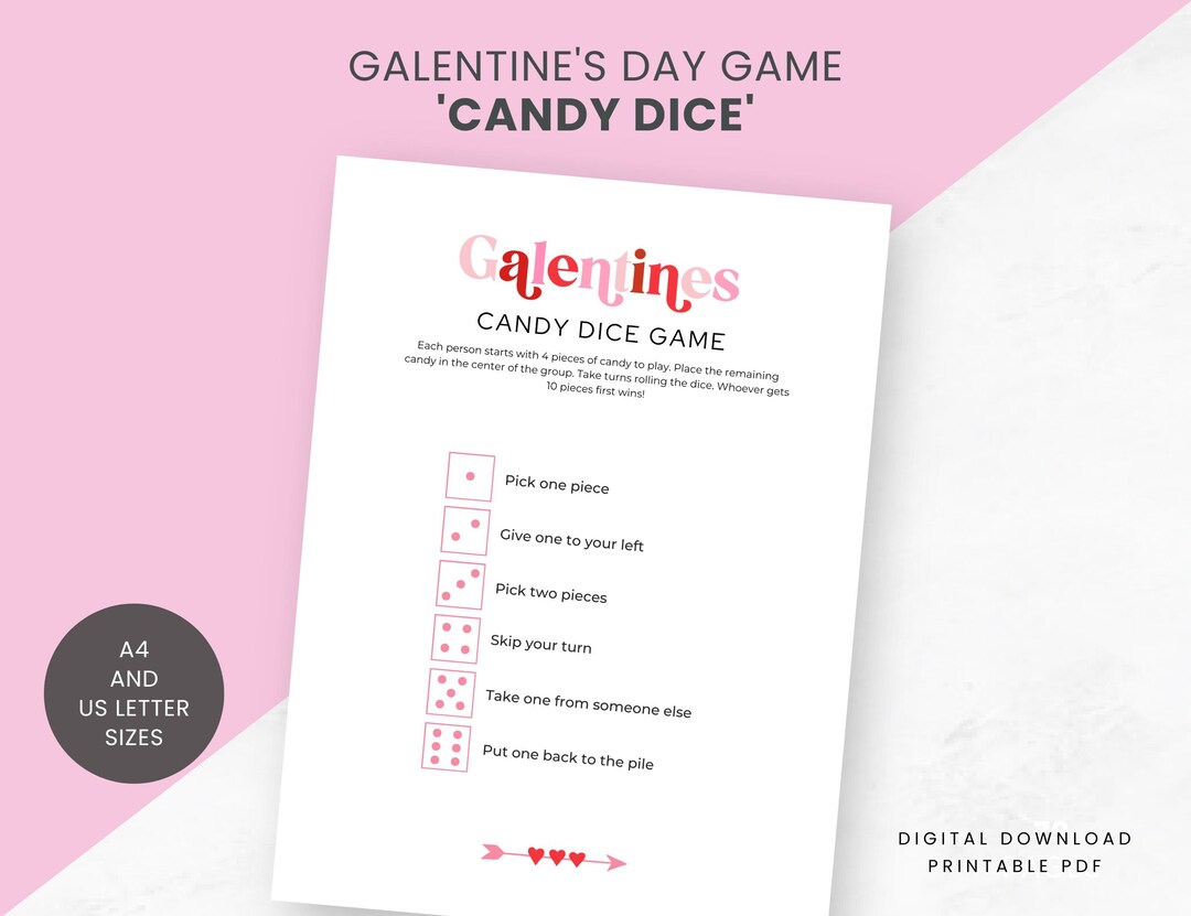 Candy Dice Game Galentine's Day Printable, INSTANT DOWNLOAD, Valentine ...