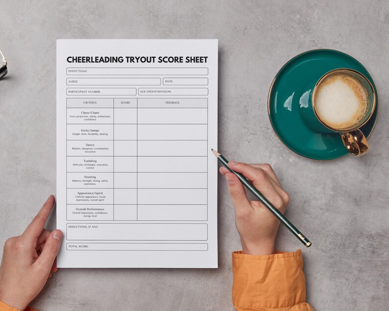 Cheerleading Tryout Score Sheet, Judges Score Card, Printable Judging Sheet, Cheerleader ...