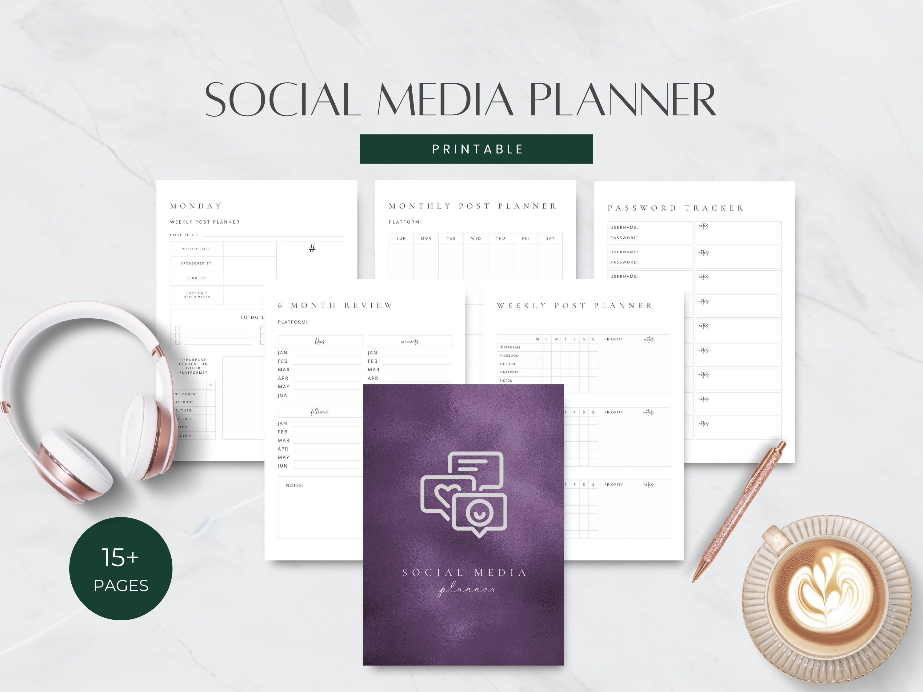 Social Media Content Planner Book, 2024 Small Business Social Media ...