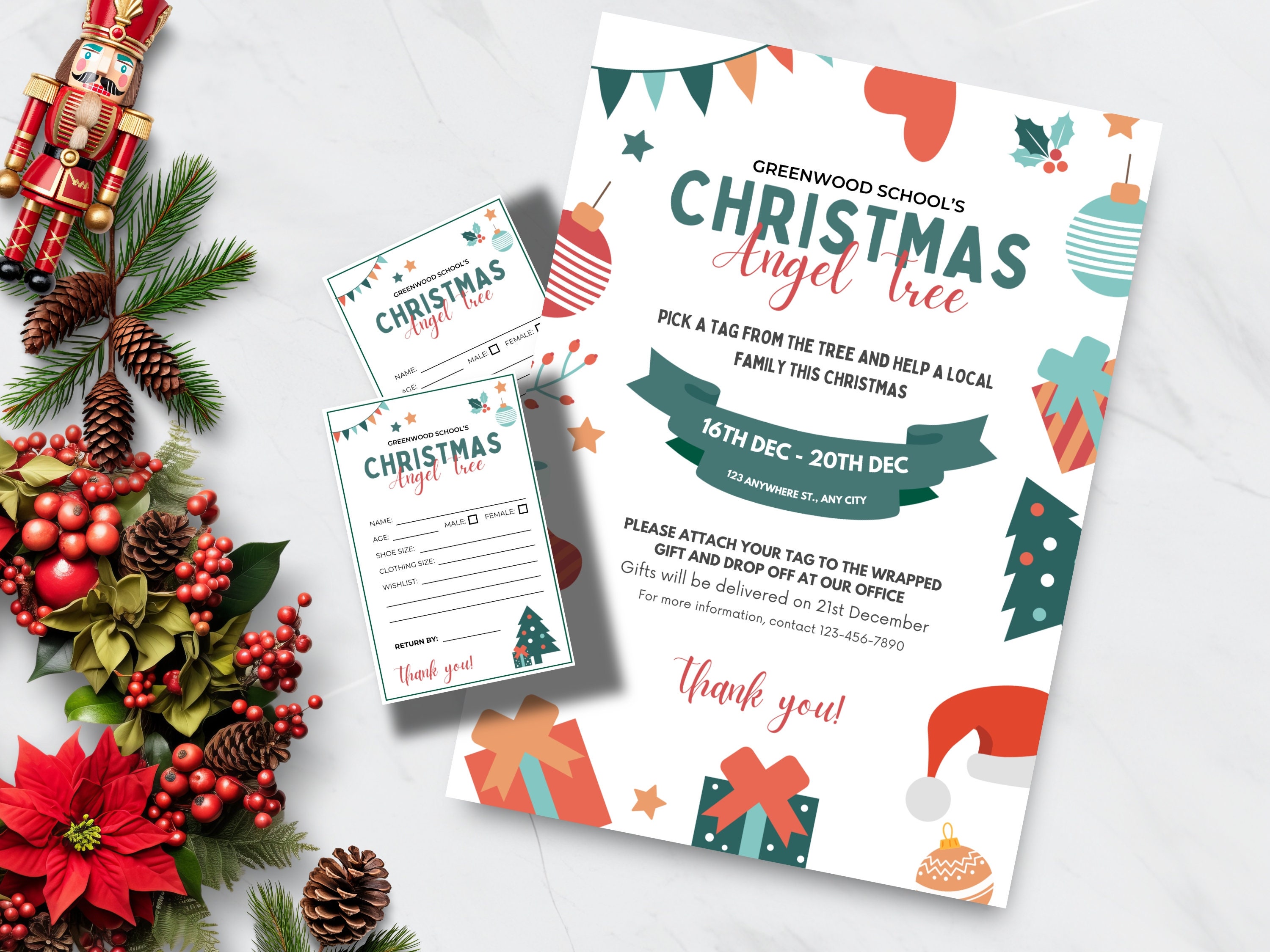 Christmas Angel Tree Flyer, Giving Tree Tags Template, Christmas ...
