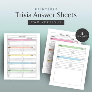 Trivia Night Answer Sheet, 5 Rounds 10 Questions, Downloadable PDF ...