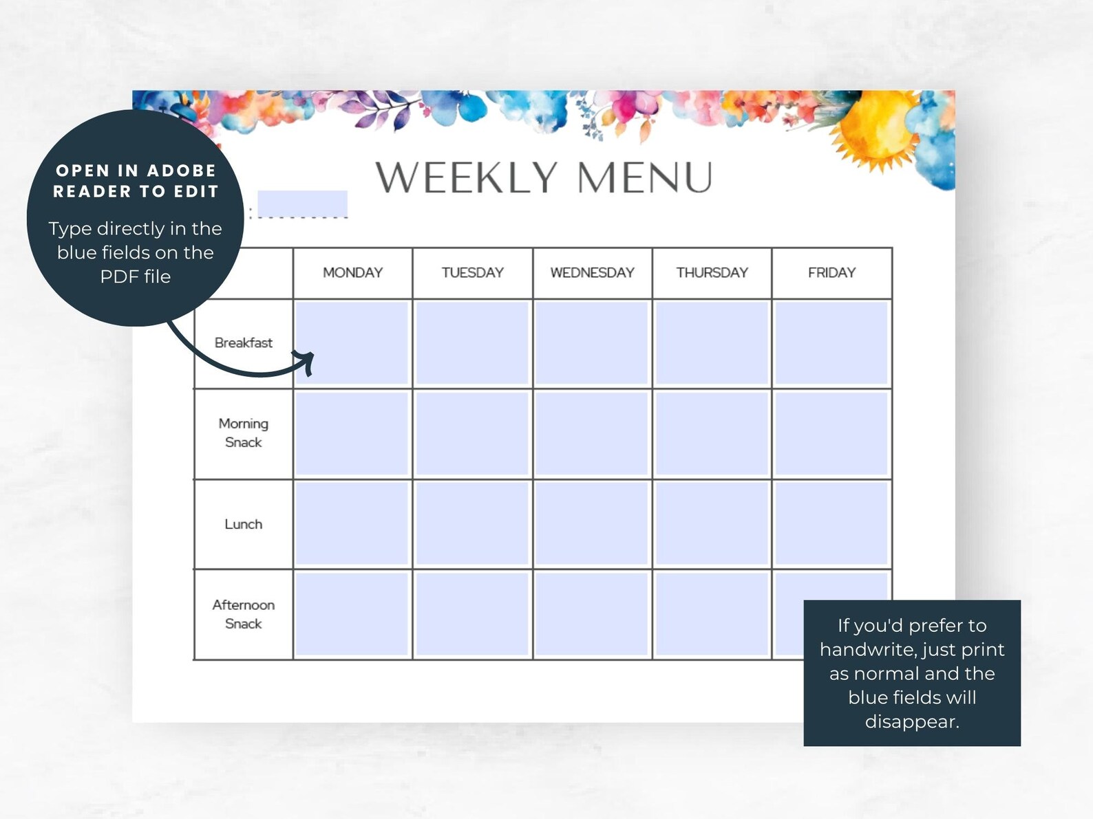 Editable Weekly Daycare Menu, Printable Homeschool Menu, Template for ...