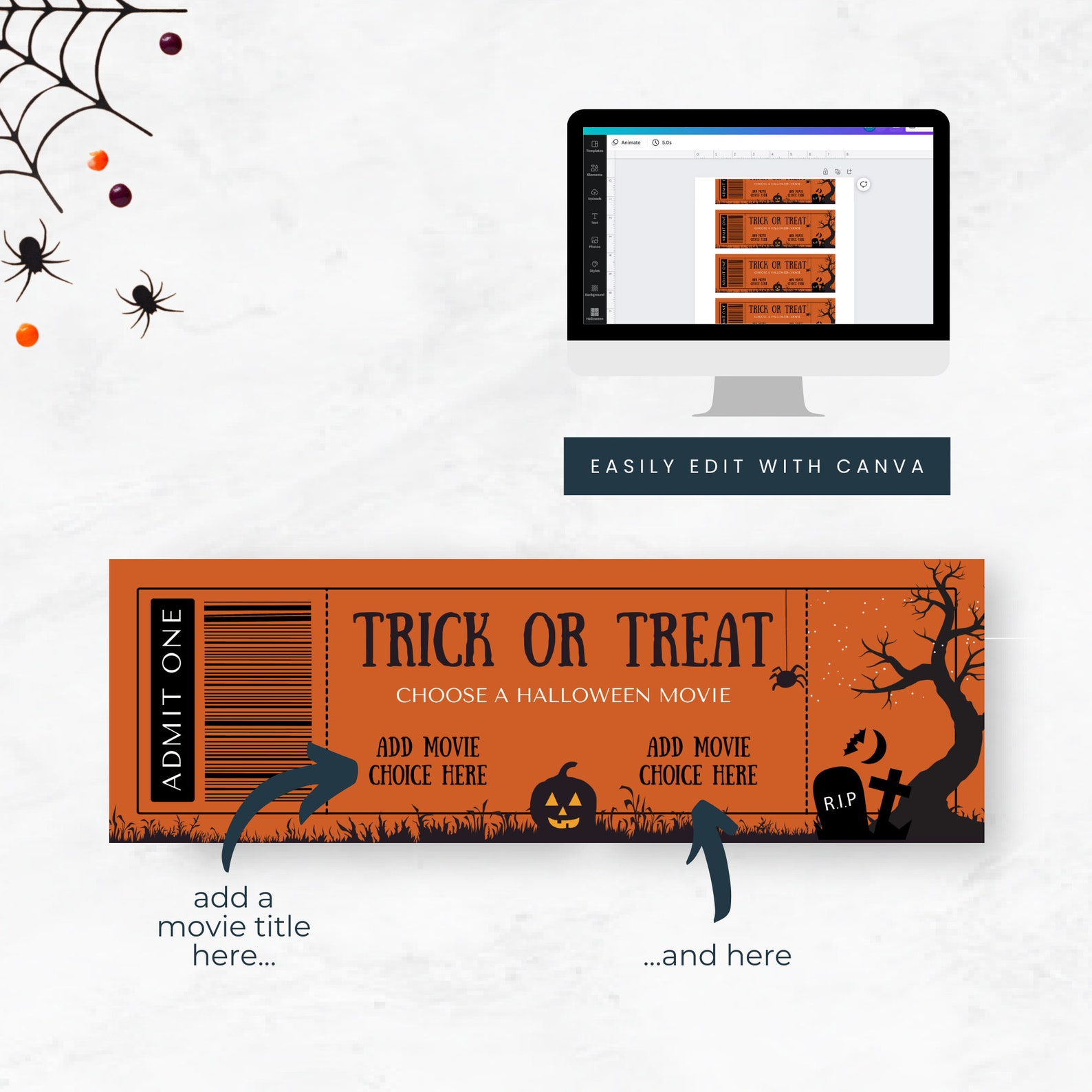 Halloween Ticket Template, Family Movie Night, Trick or Treat Game ...