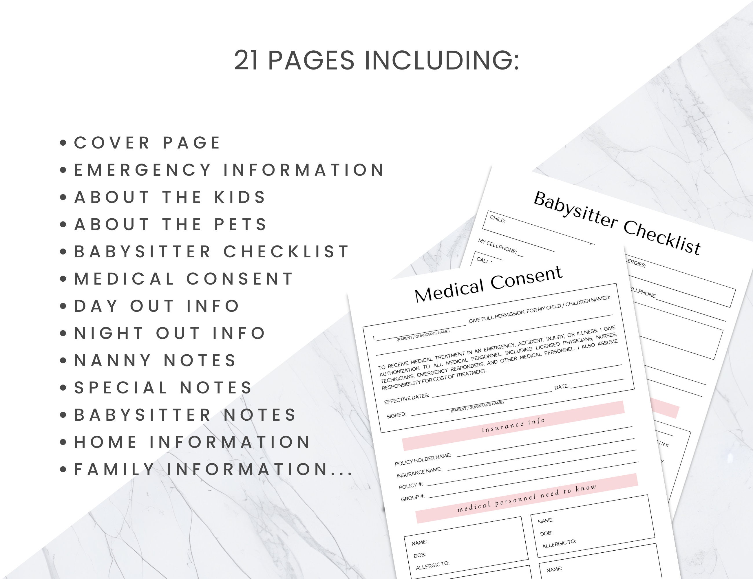 Pink Babysitter Guide, EDITABLE PDF, Nanny Notes, Babysitter Planner ...