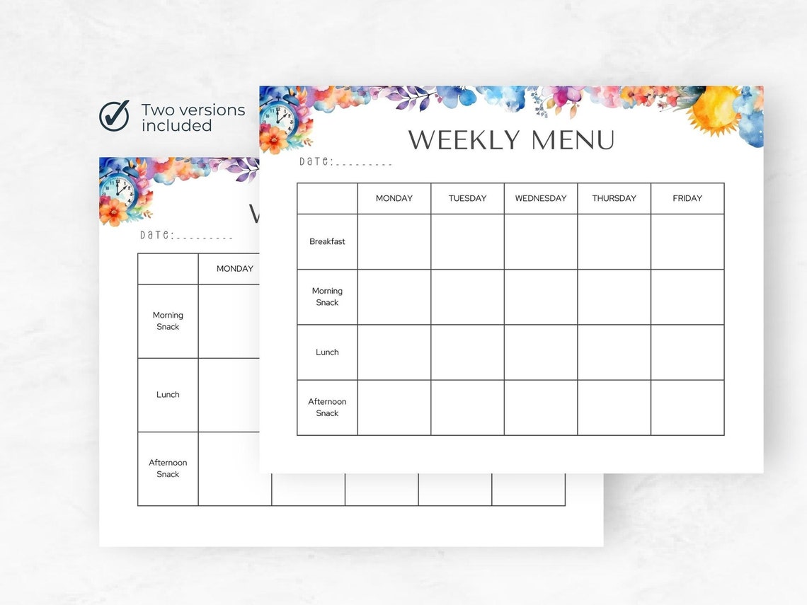 Editable Weekly Daycare Menu, Printable Homeschool Menu, Template for ...