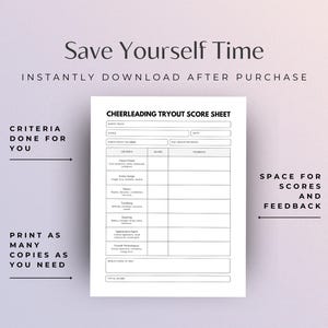 Cheerleading Tryout Score Sheet, Judges Score Card, Printable Judging Sheet, Cheerleader ...