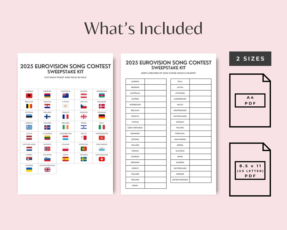 2025 Eurovision Song Contest, Printable Sweepstake Kit, Eurovision ...