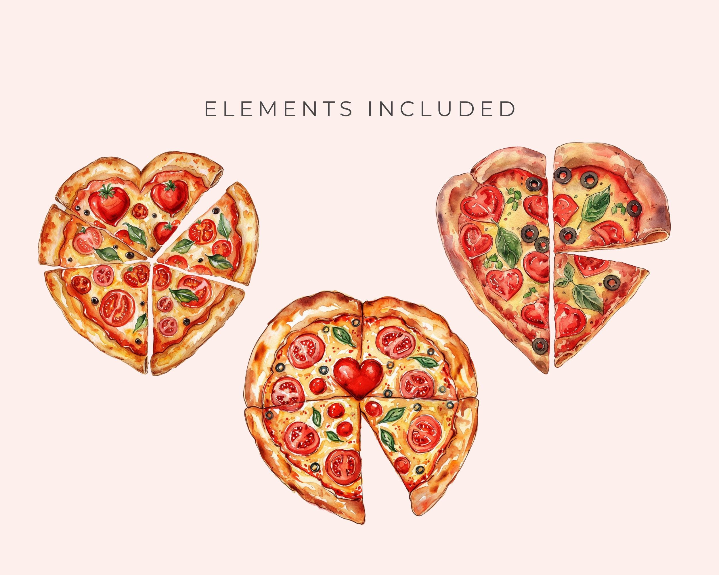 Heart Pizza Clipart, Valentines Day PNG, Pack of 13 Transparent Images ...