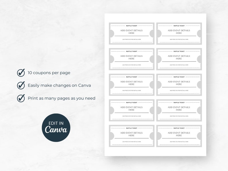 Editable Raffle Ticket CANVA TEMPLATE Printable Prize Draw - Etsy