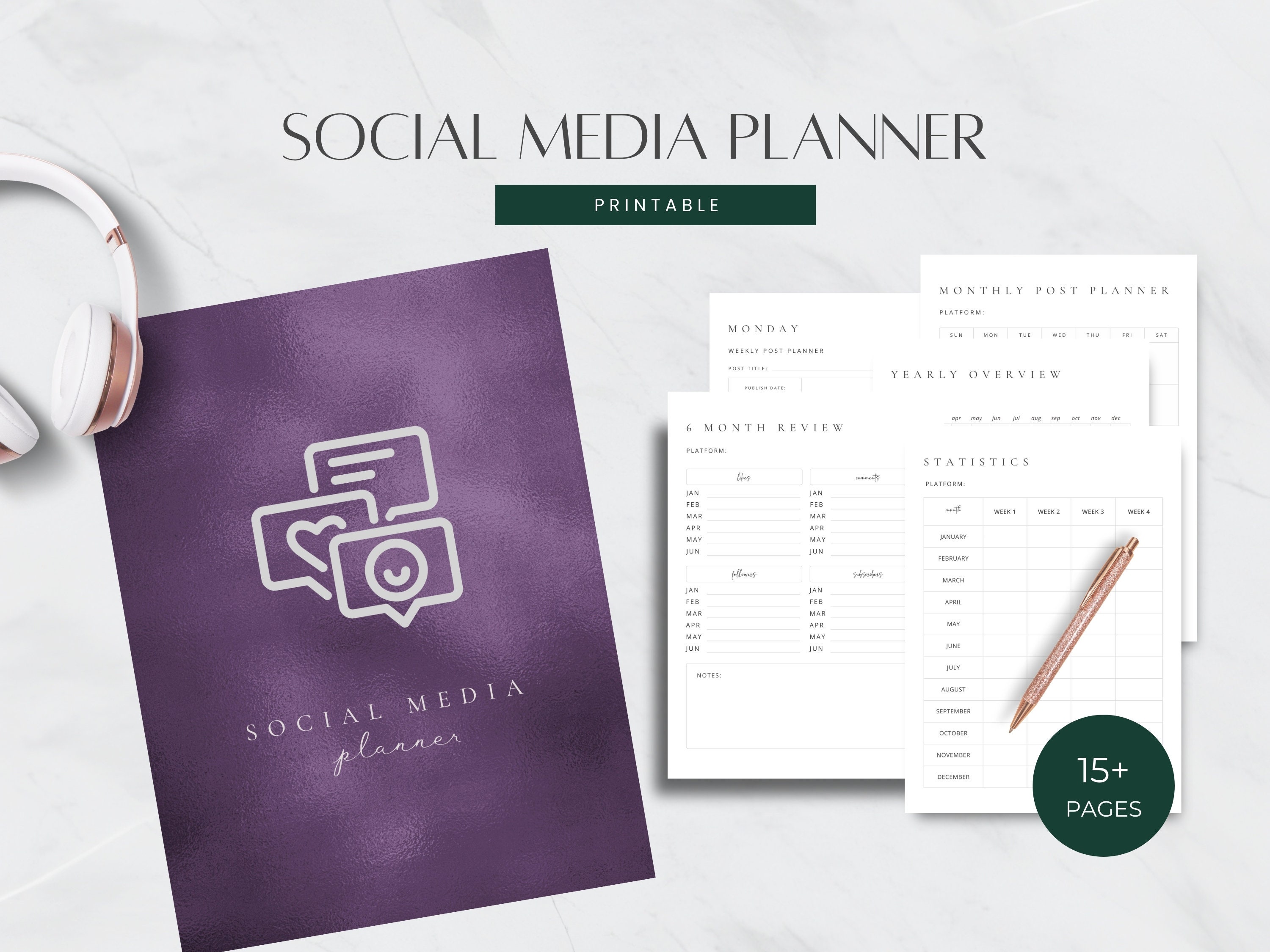 Social Media Content Planner Book, 2024 Small Business Social Media ...