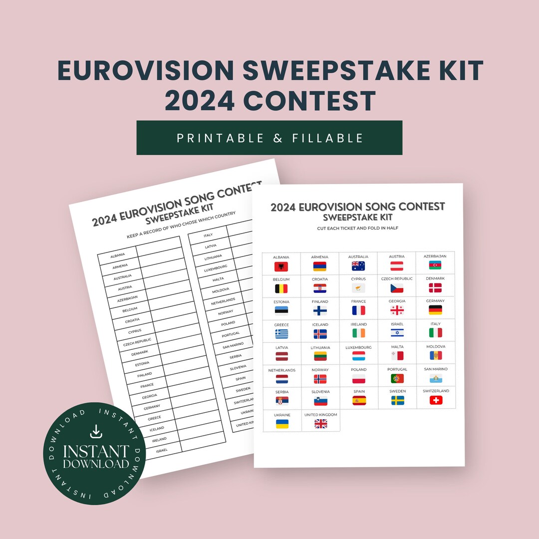 2024 Eurovision Song Contest, DIGITAL DOWNLOAD, Printable Sweepstake ...