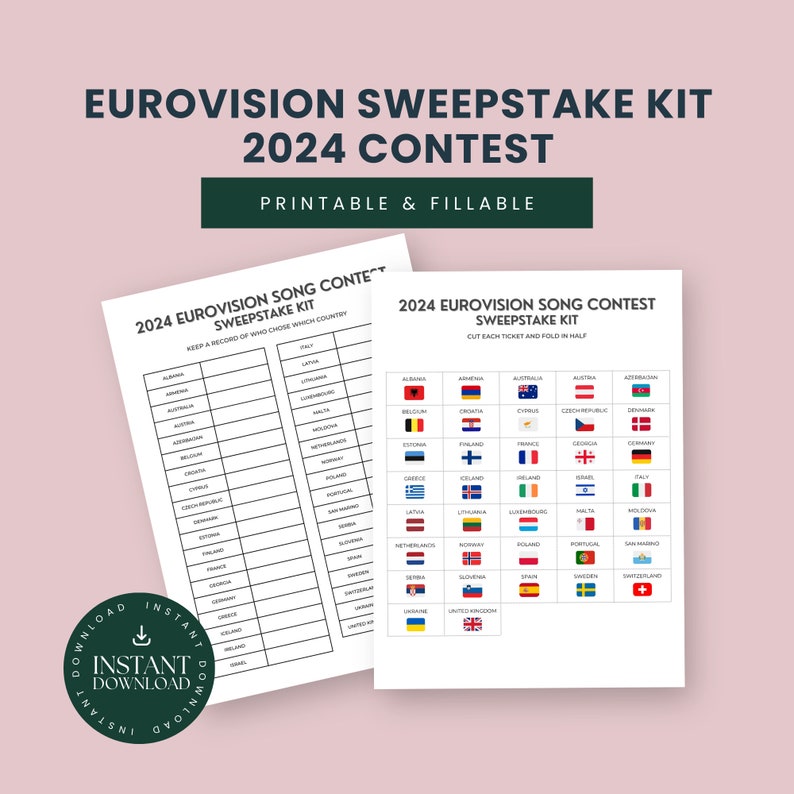 2024 Eurovision Song Contest, DIGITAL DOWNLOAD, Printable Sweepstake ...