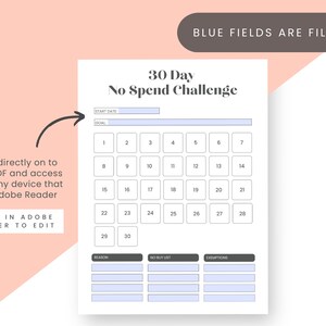 30 Day No Spend Challenge, DIGITAL DOWNLOAD, Savings Tracker, Printable ...