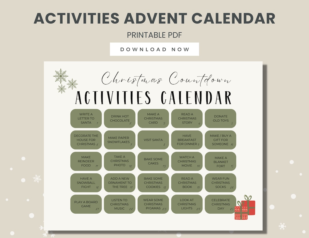Christmas Activities Advent Calendar PRINTABLE, Countdown Calendar for ...