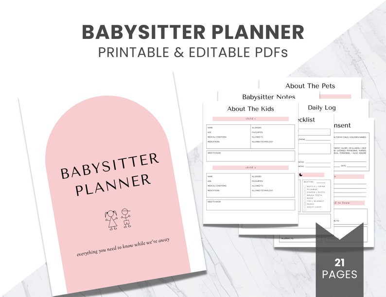 Pink Babysitter Guide, EDITABLE PDF, Nanny Notes, Babysitter Planner ...