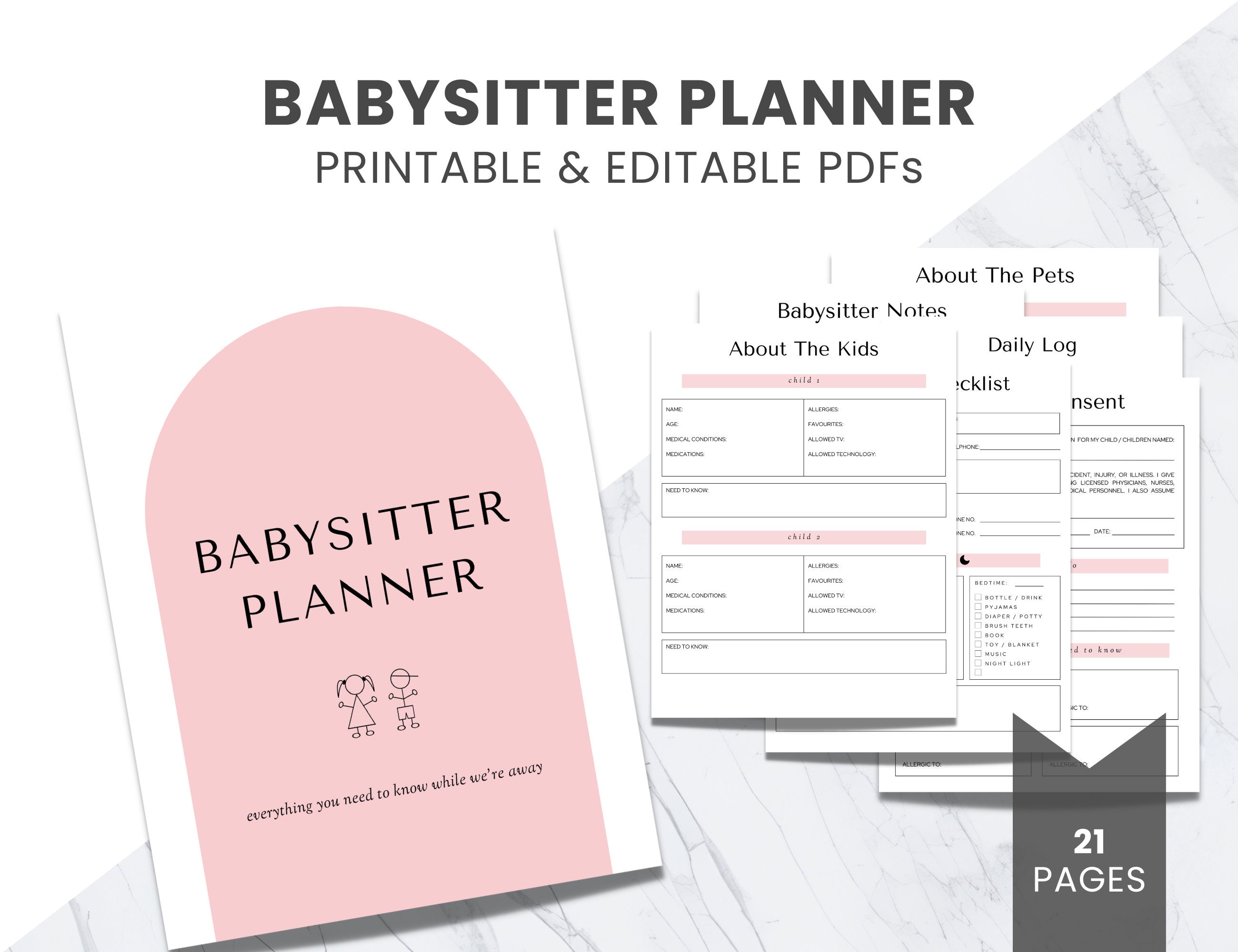 Pink Babysitter Guide, EDITABLE PDF, Nanny Notes, Babysitter Planner ...