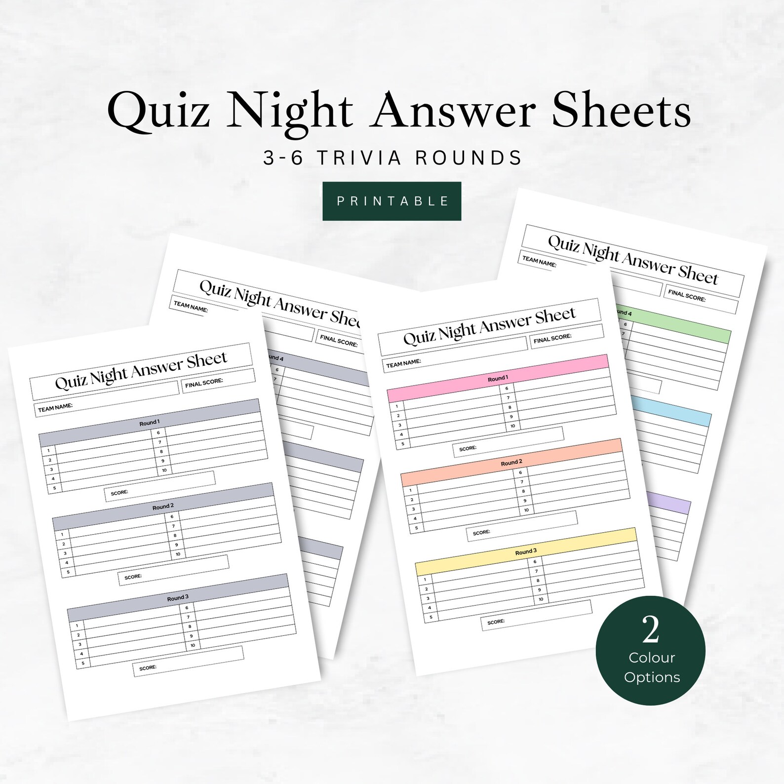 Trivia Night Answer Sheet, Printable Pub Quiz Sheets, 3-6 Rounds, Games ...