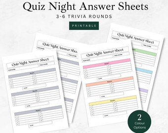 Trivia Night Answer Sheet, 4-8 Rounds, Downloadable Pdfs, Printable Pub ...