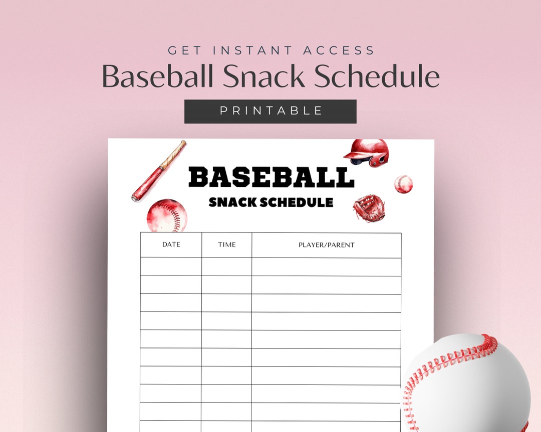 Baseball Snack Sign up Sheet, Team Snack Schedule Printable, Game Day ...