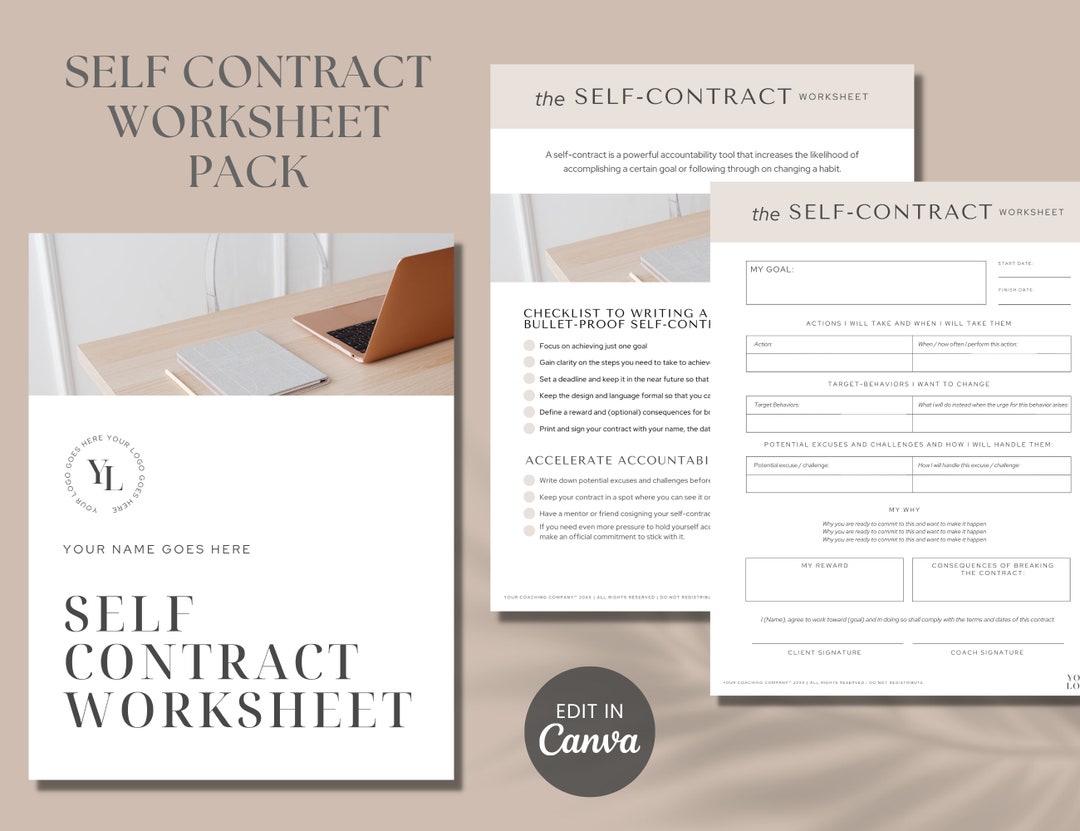 Self Contract Client Worksheet CANVA TEMPLATE Coaching - Etsy