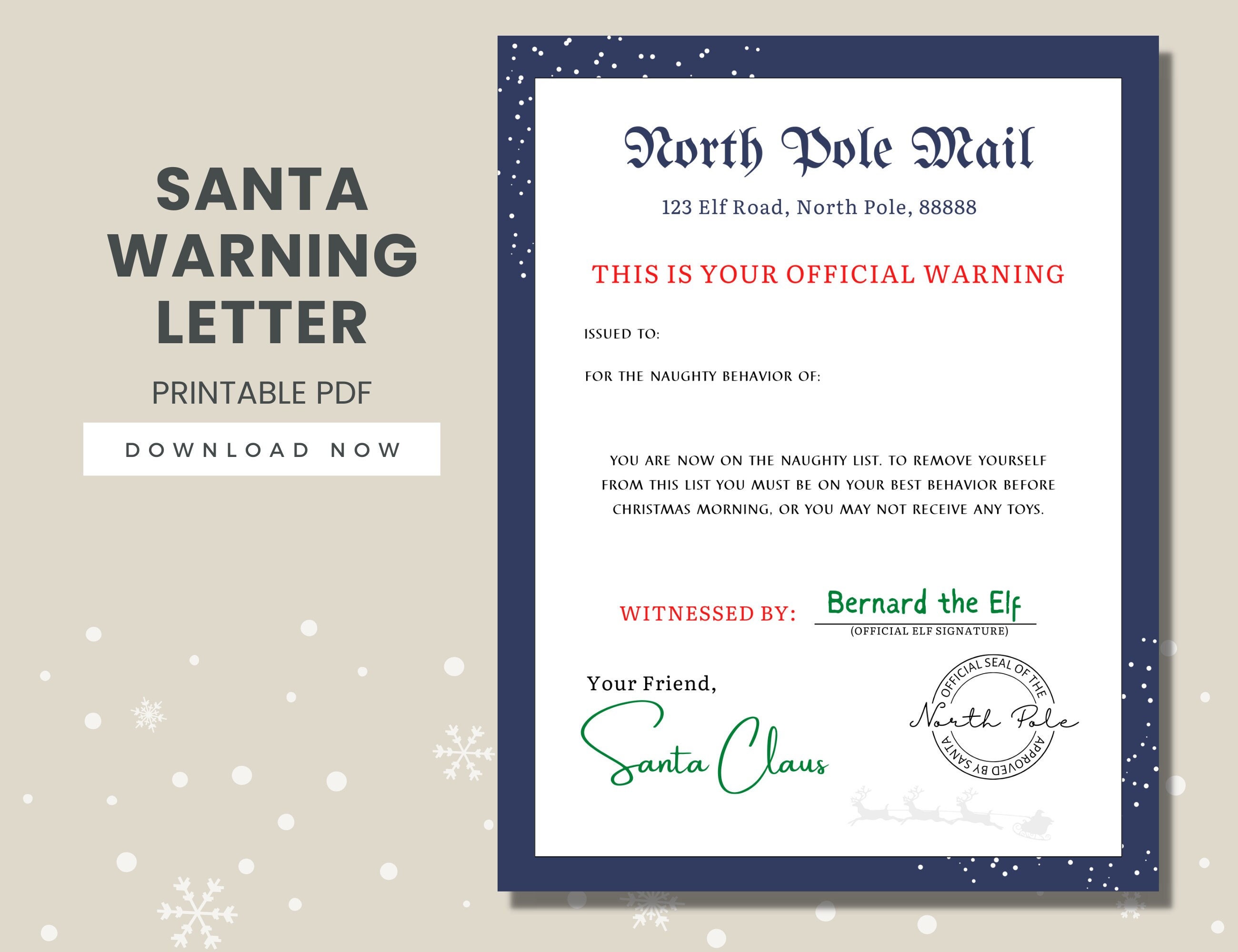 Santa Warning Letter INSTANT DOWNLOAD Naughty List Letter - Etsy