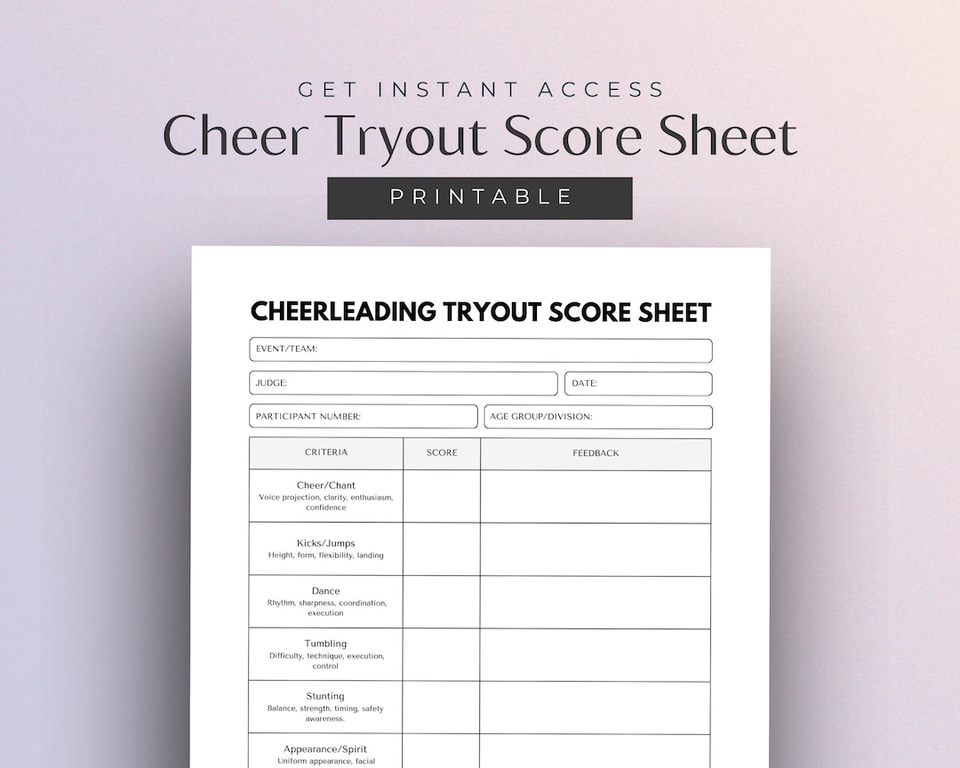 Cheerleading Tryout Score Sheet, Judges Score Card, Printable Judging Sheet, Cheerleader ...