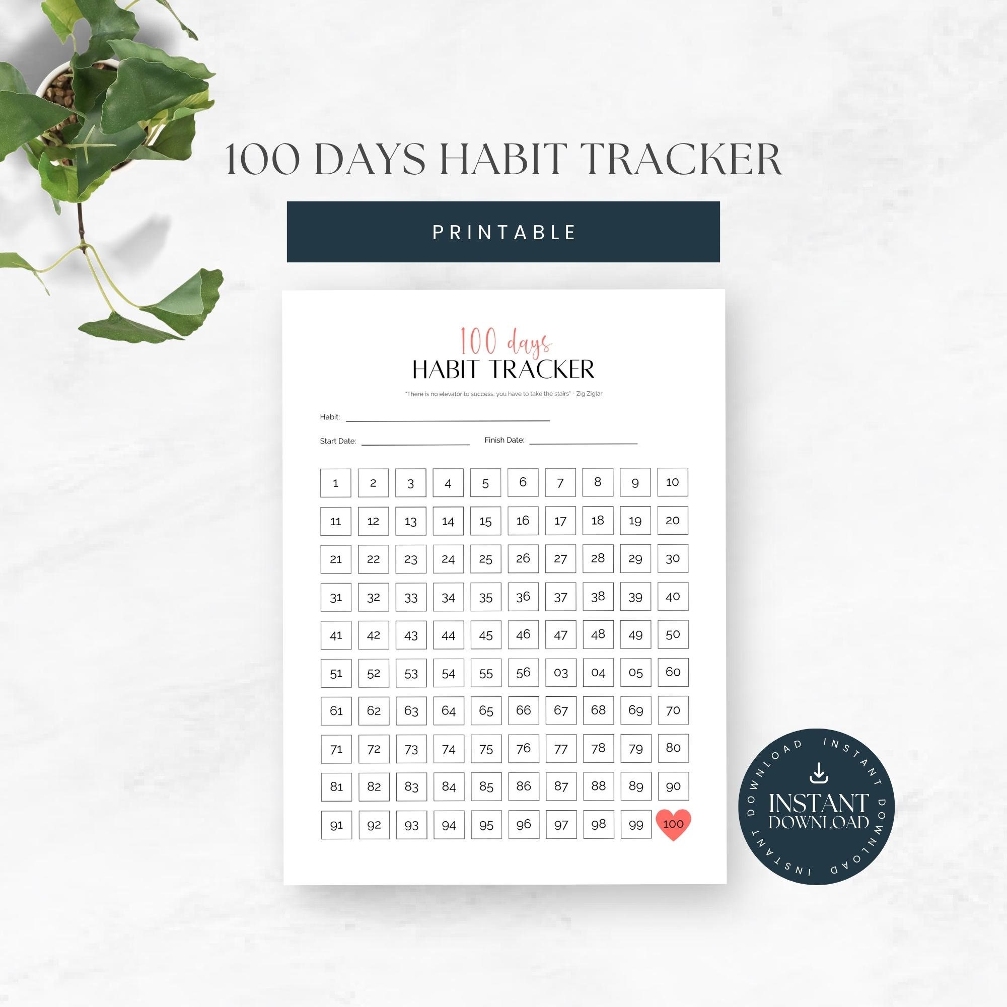 100 Day Habit Tracker, Printable PDF | Digital Planner, Daily Goal ...