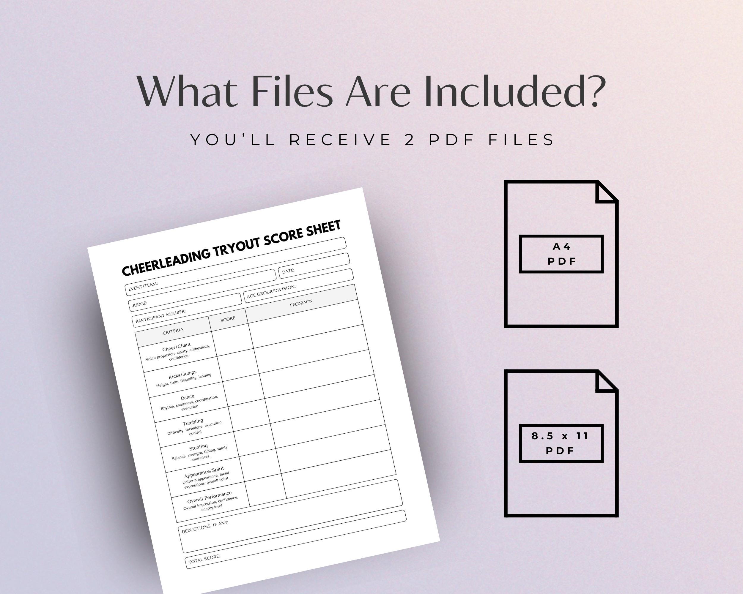 Cheerleading Tryout Score Sheet, Judges Score Card, Printable Judging ...