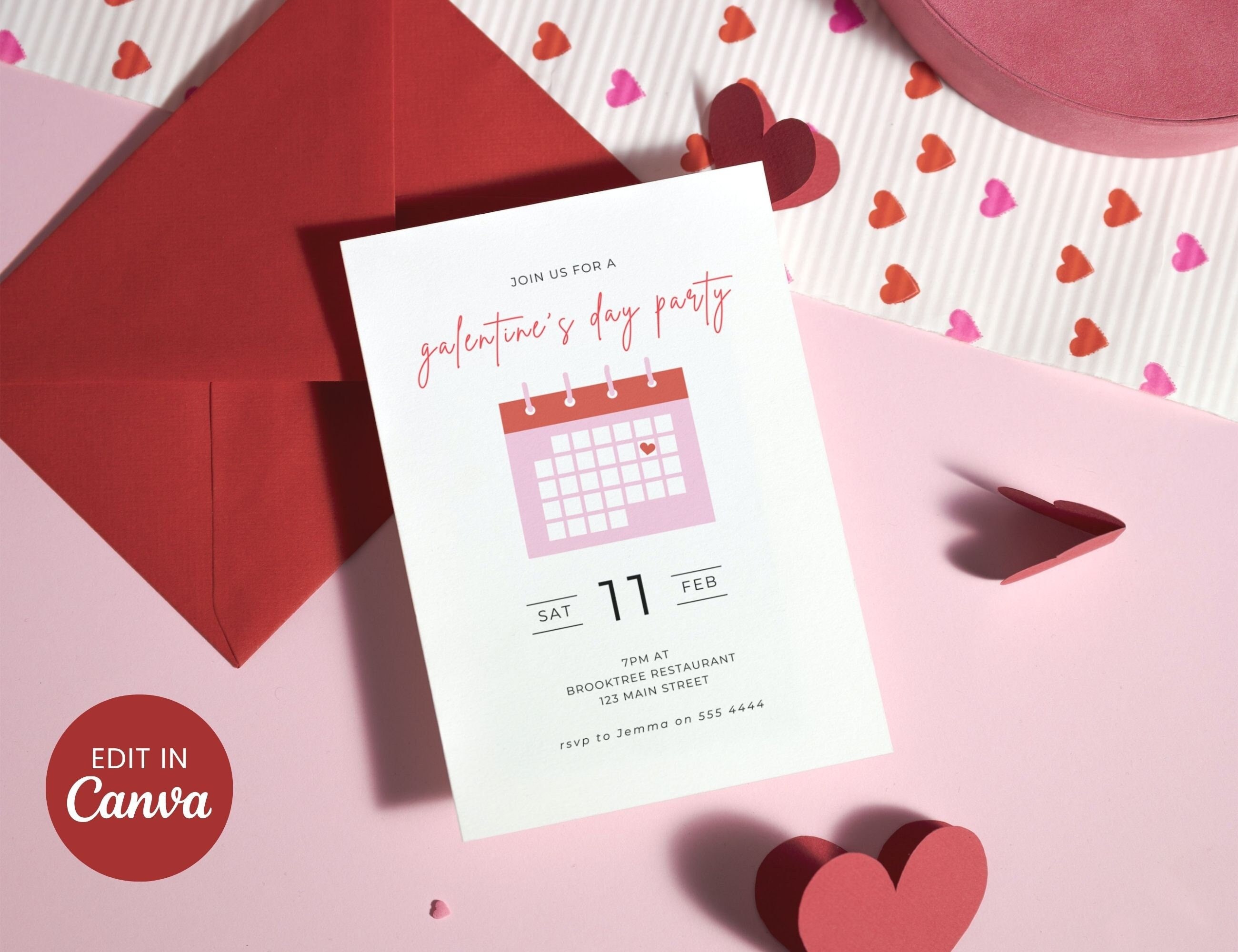 Editable Galentines Invite, CANVA TEMPLATE, Minimalist Galentine's Day ...