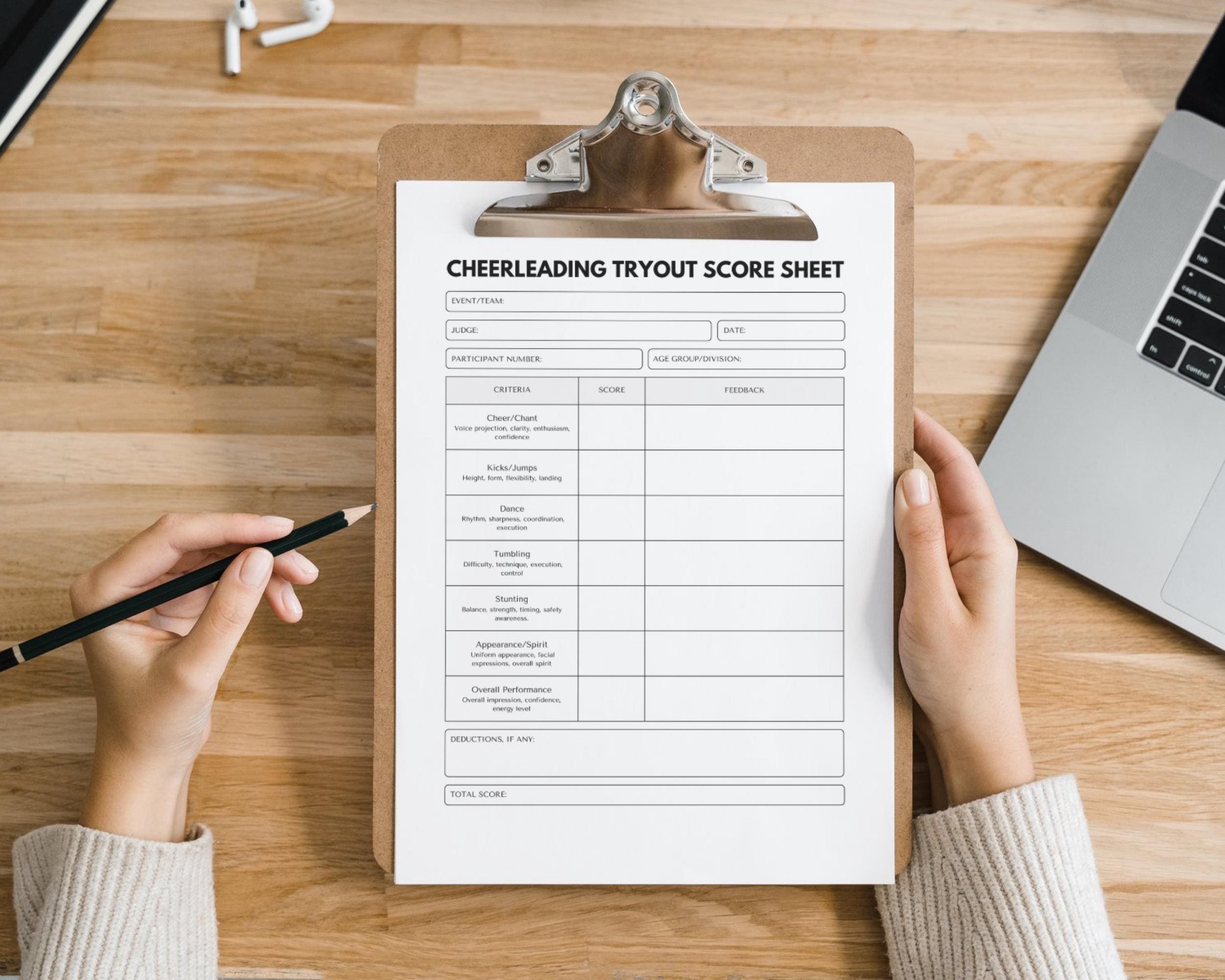 Cheerleading Tryout Score Sheet, Judges Score Card, Printable Judging ...