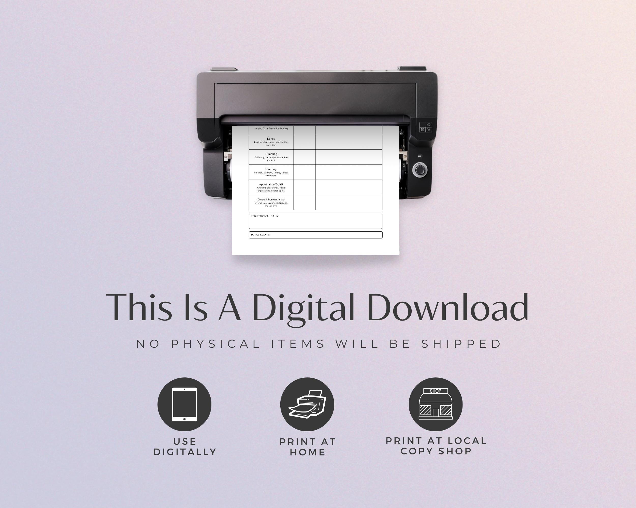 Cheerleading Tryout Score Sheet, Judges Score Card, Printable Judging ...
