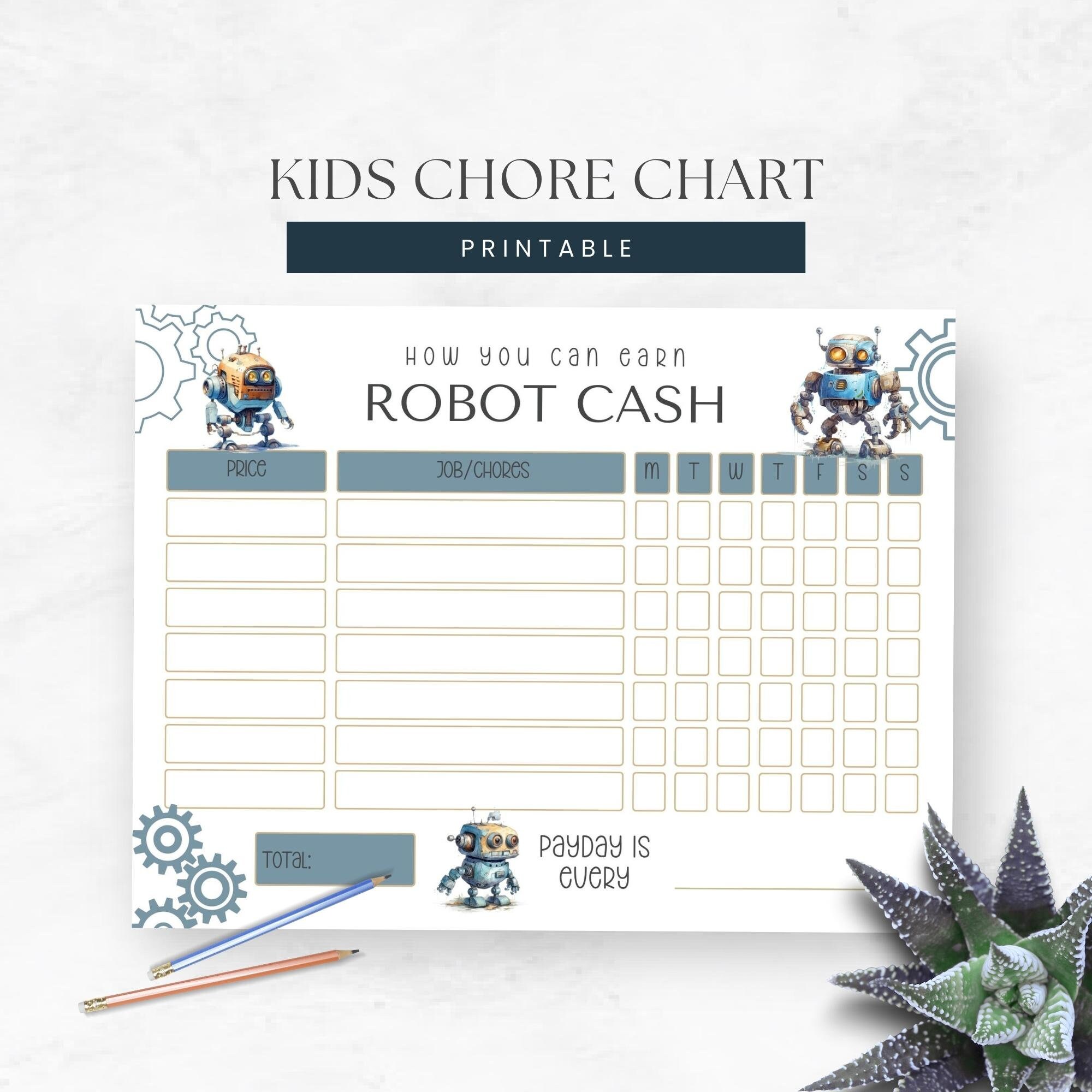 Robot Reward Chart, Kids Chore Chart to Earn Money, Allowance Tracker ...