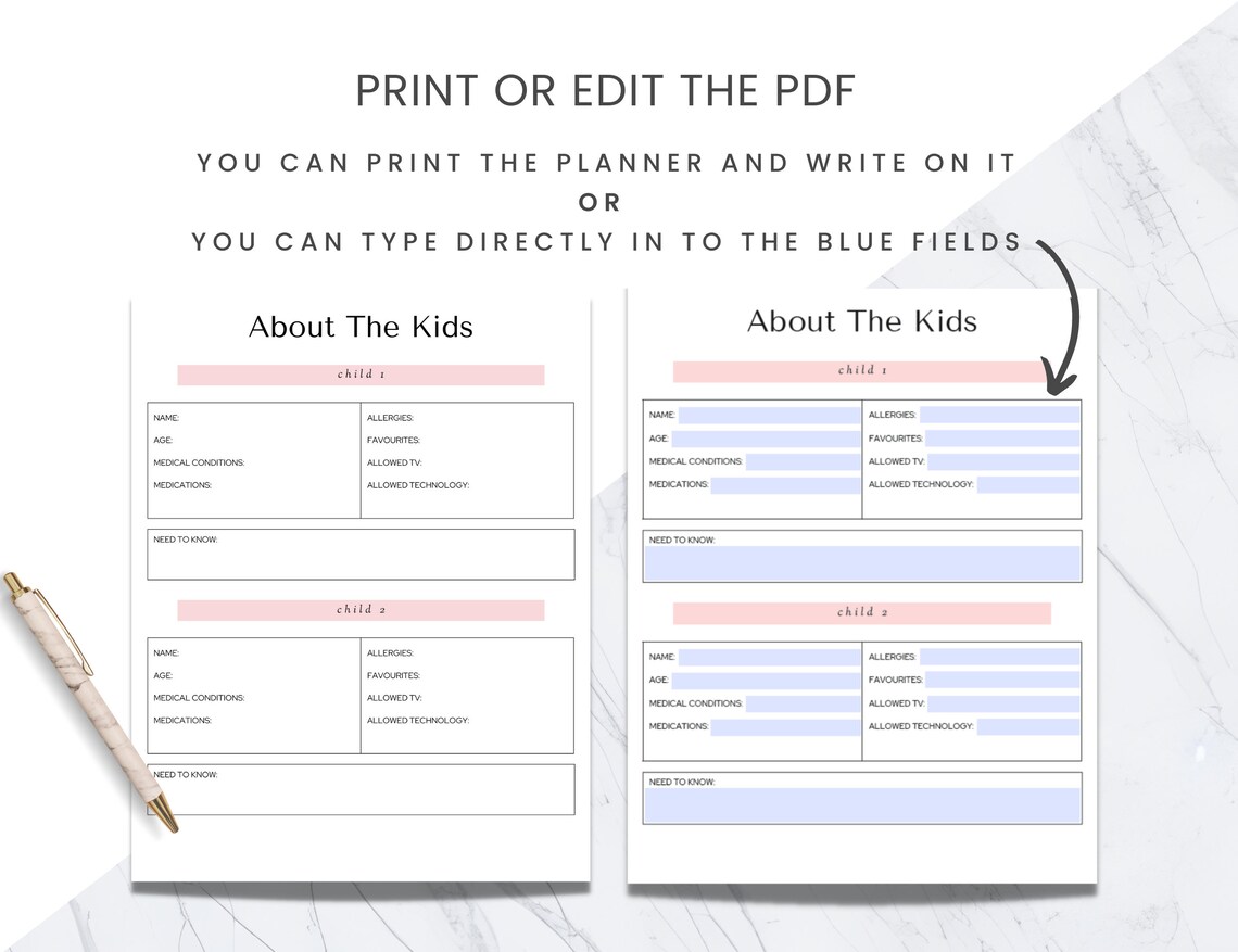 Pink Babysitter Guide, EDITABLE PDF, Nanny Notes, Babysitter Planner ...