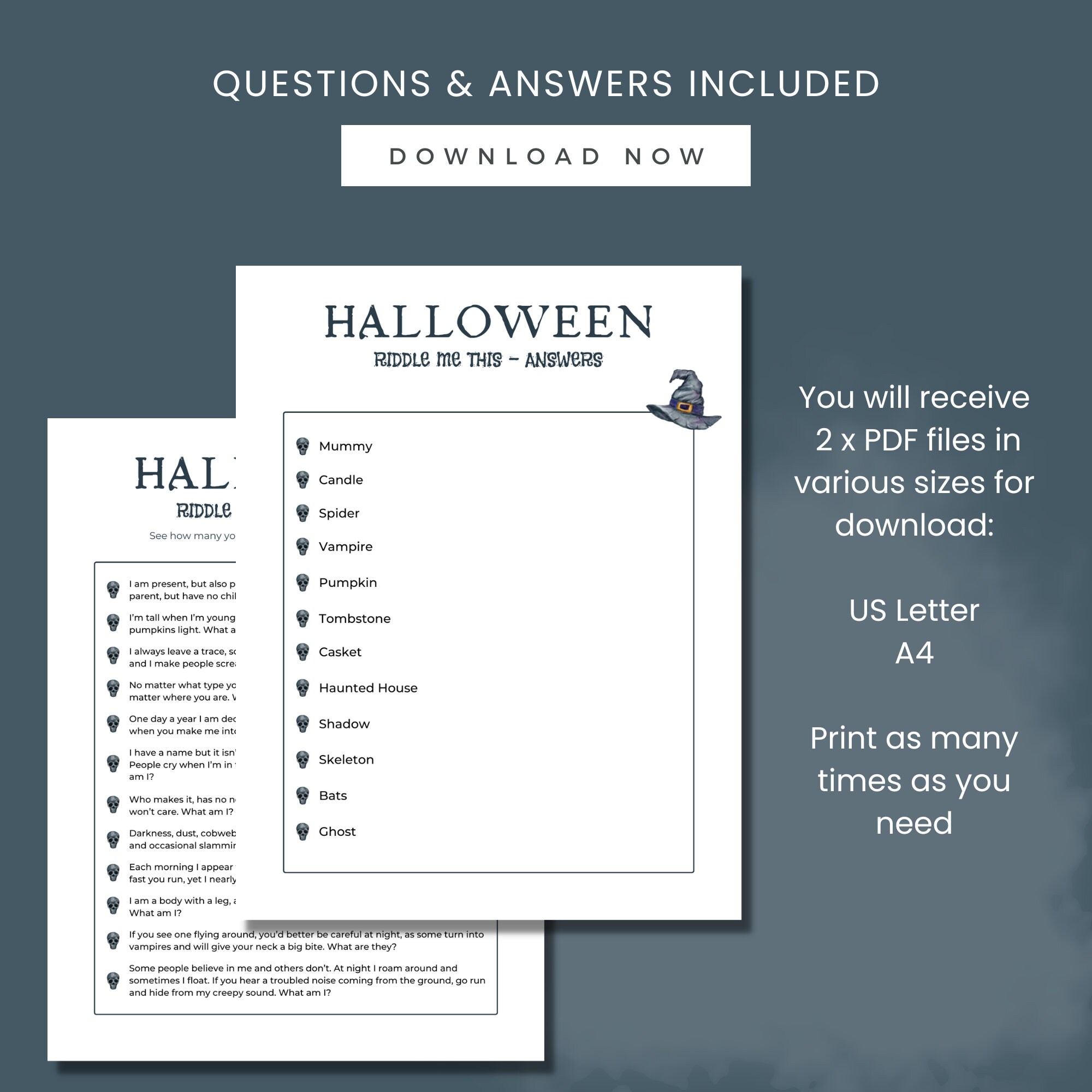 Halloween Riddle Me This PRINTABLE Game, Printable Halloween Trivia ...