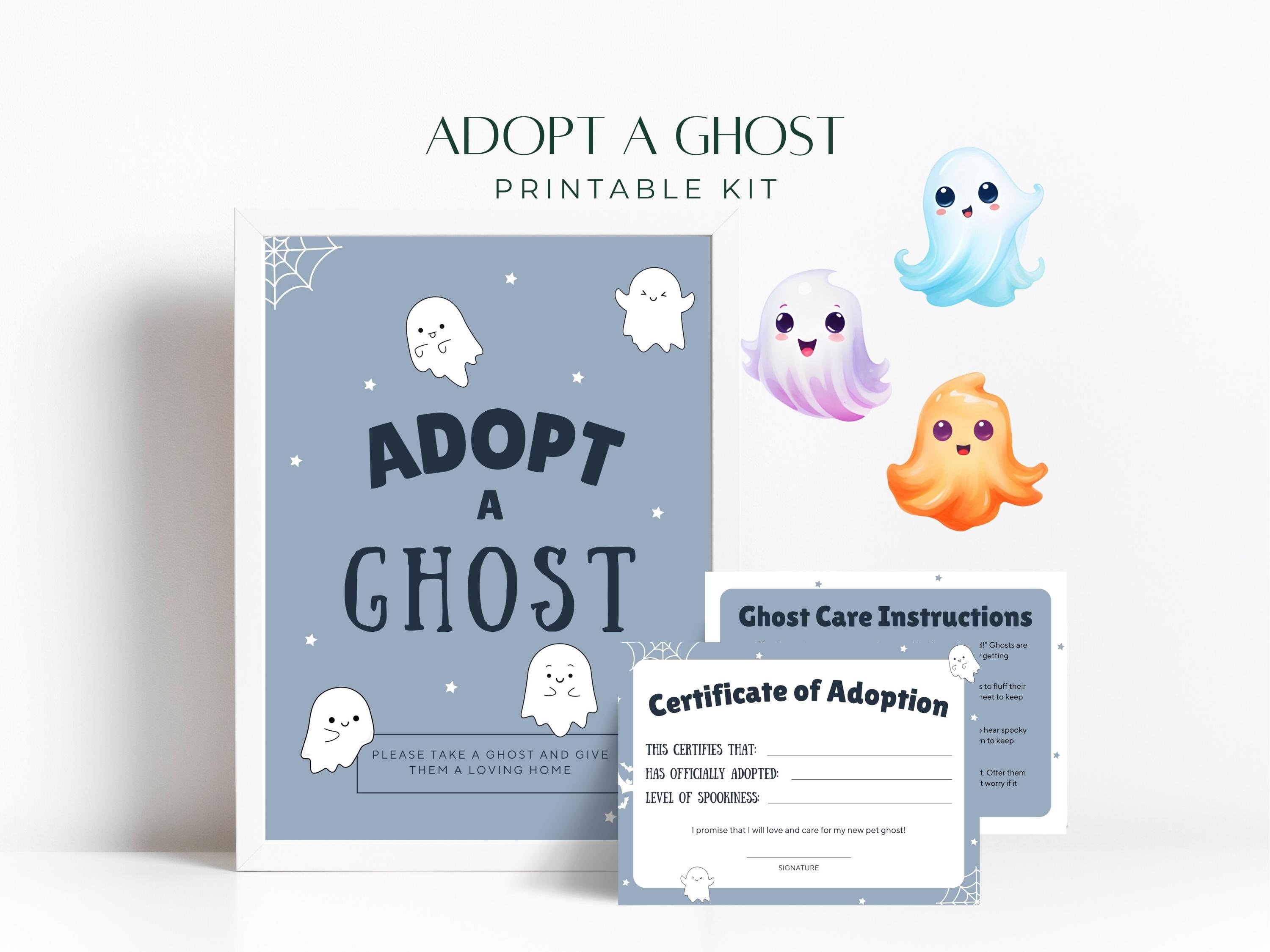 Adopt A Ghost Certificate and Sign, Printable Party Favour, Halloween ...