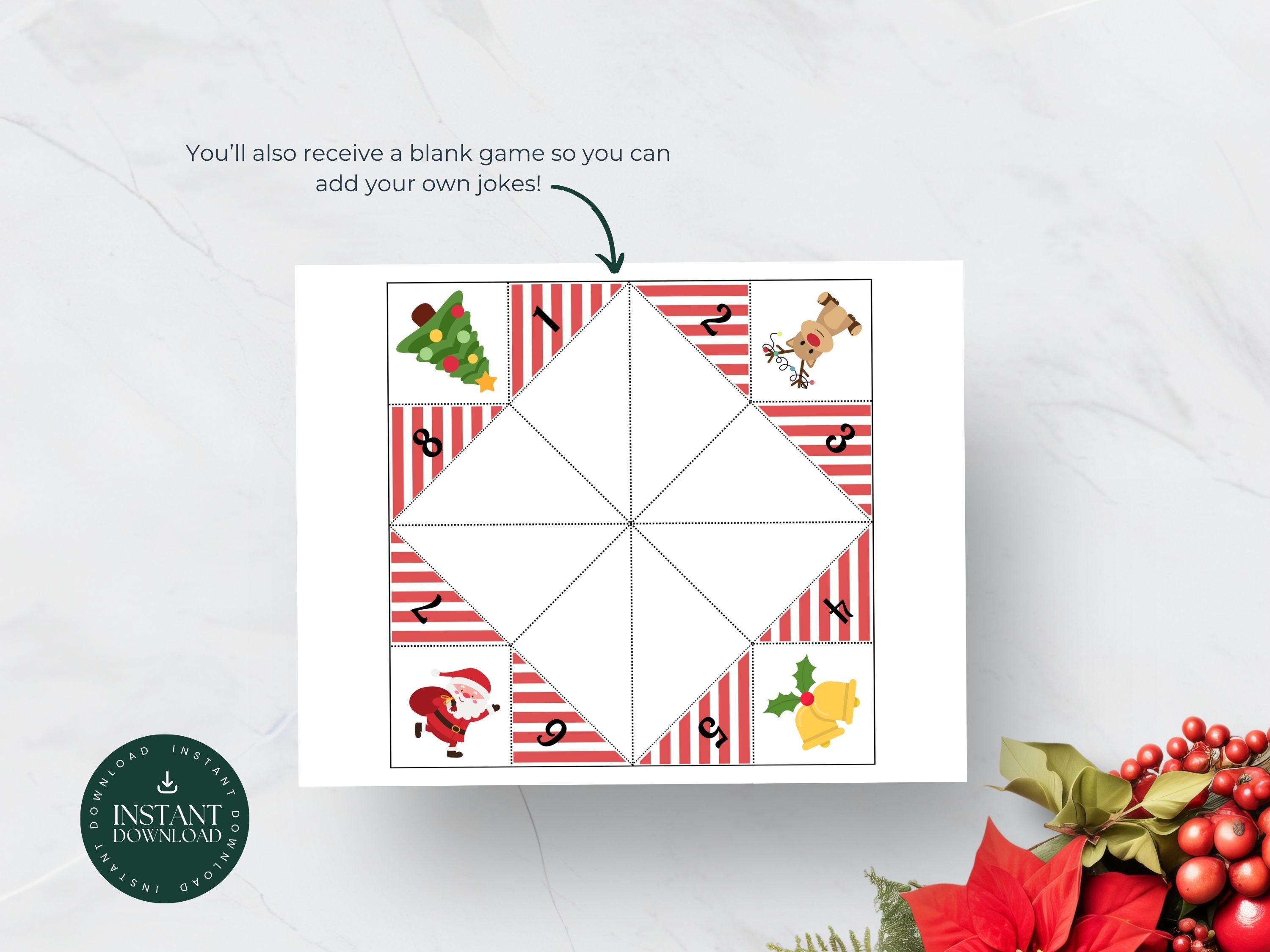 Christmas Jokes Cootie Catcher, Printable Paper Fortune Teller, Festive ...