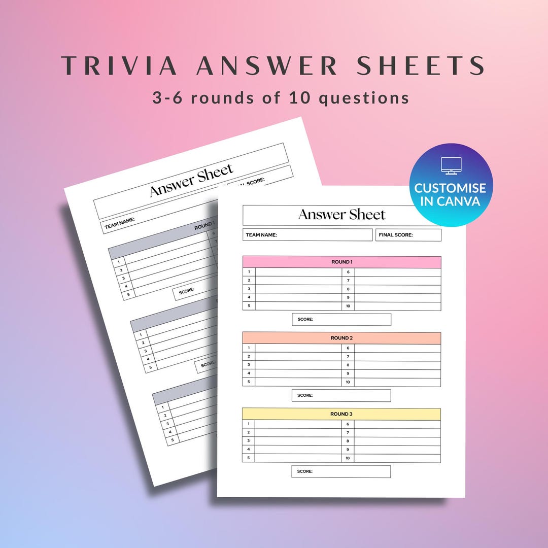 Customisable Trivia Night Answer Sheet, Edit With Canva, Quiz Sheet ...