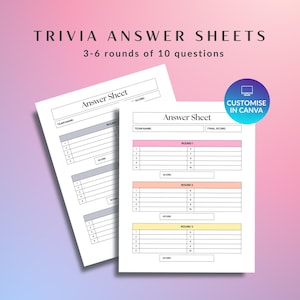 Trivia Scoring Sheets - Etsy